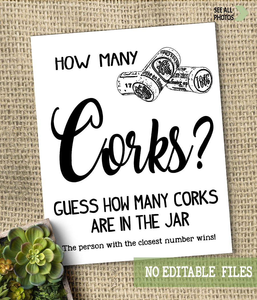 Guess how many corks Bridal Shower Game, Ready to Print, simple modern ...